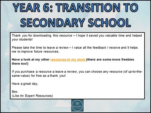 Year 6 - Preparing for Year 7 Transition (FULL LESSON) | Teaching Resources