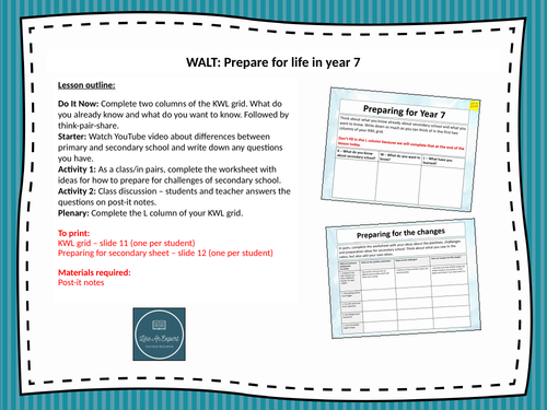 Year 6 - Preparing for Year 7 Transition (FULL LESSON) | Teaching Resources