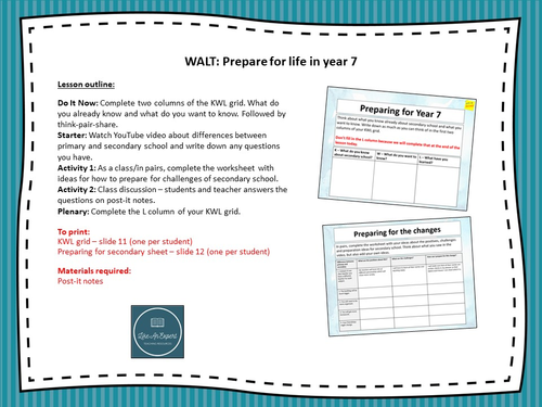 Year 6 - Preparing for Year 7 Transition (FULL LESSON) | Teaching Resources