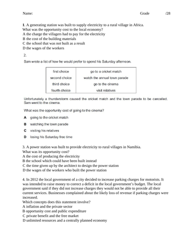 GCSE Economics Unit One - Multiple Choice tests (with answers ...