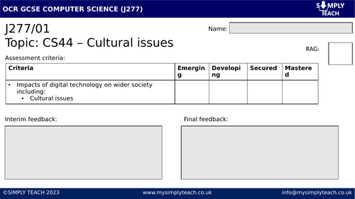 GCSE CS - Cultural issues (Workbook) | Teaching Resources