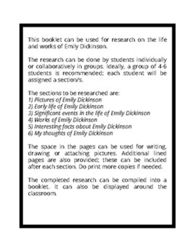 Emily Dickinson: Author Study/Poetry/Note-booking/Research Pages ...