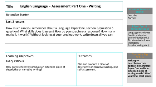 AQA GCSE English Language skills unit | Teaching Resources