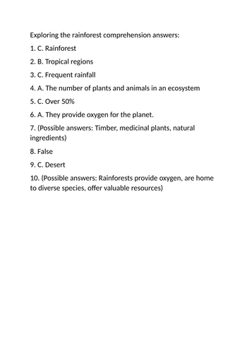 Exploring the Rainforest: Comprehension Year 5/6 | Teaching Resources