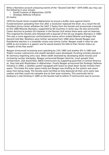 Cold War/ Superpower Relations Model Answers | Teaching Resources