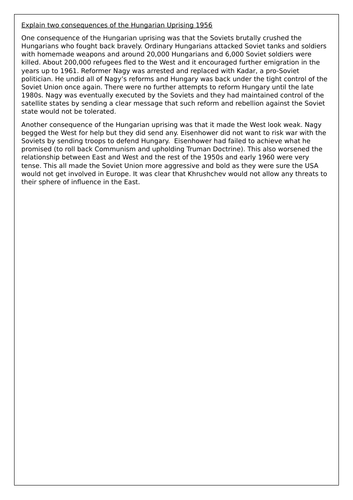 Cold War/ Superpower Relations Model Answers | Teaching Resources