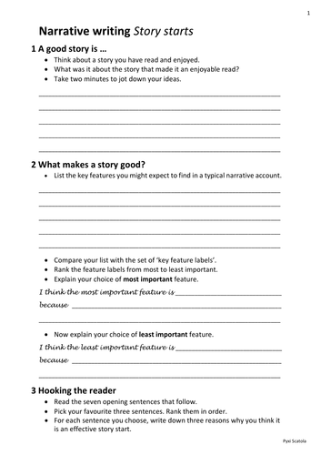 Narrative writing Story starts Hook reader | Teaching Resources