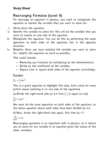 Rearranging Equations Physics Energy Formulae Teaching Resources