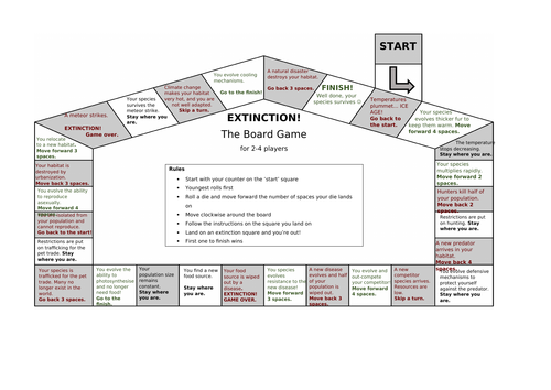 Extinction - Board game activity | Teaching Resources