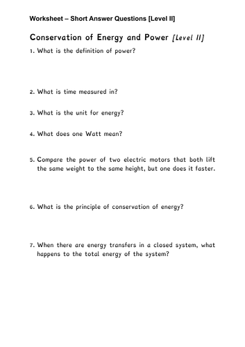 Conservation of Energy: SAQs | Teaching Resources