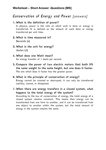Conservation of Energy: SAQs | Teaching Resources