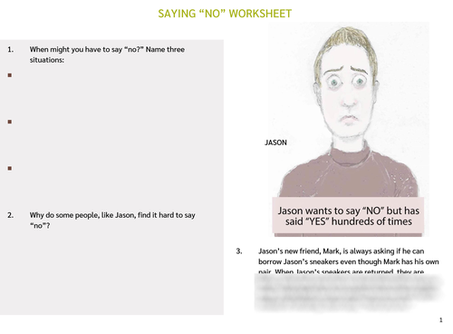 Refusal Skills (Saying "No") Worksheet and Lesson Plan (US) | Teaching ...