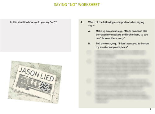 Refusal Skills (Saying "No") Worksheet and Lesson Plan (US) | Teaching ...