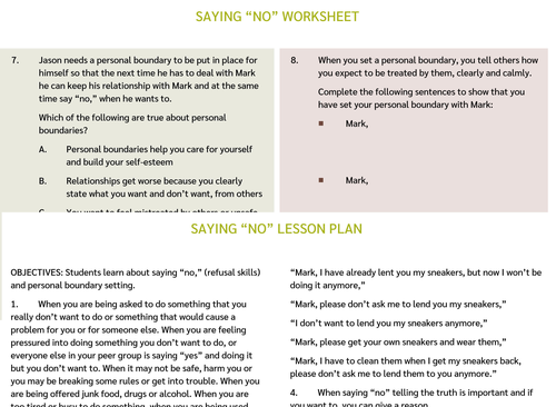 Saying No Worksheet And Lesson Plan Us Teaching Resources