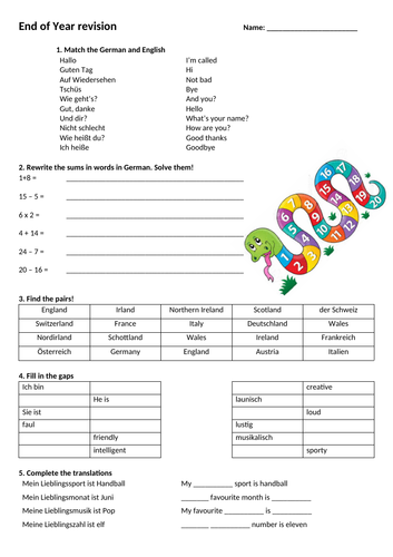 Year 7 End of Year Revision- German | Teaching Resources