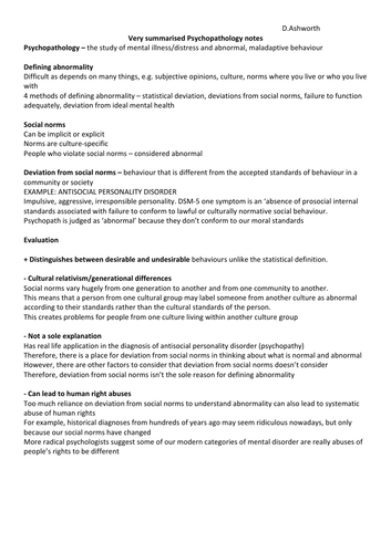 AQA Psychology A-level paper 1 condensed topic notes | Teaching Resources