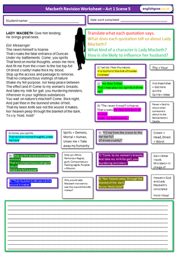 Macbeth Revision Worksheets | Teaching Resources