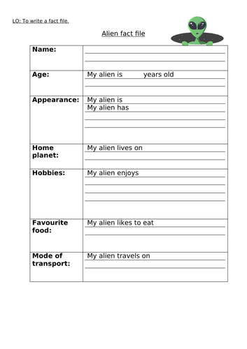 Alien fact file | Teaching Resources