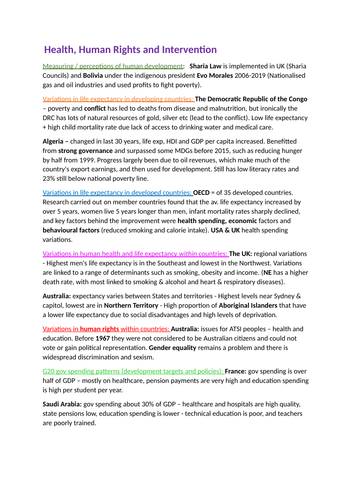 A level geography Health & Human Rights summary | Teaching Resources