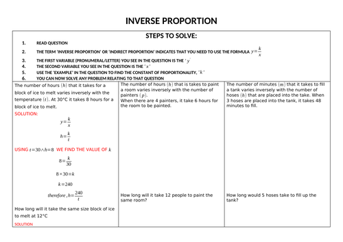 Inverse (Indirect) Proportion Worksheet with Steps to solve | Teaching ... Inverse (Indirect) Proportion Worksheet with Steps to solve | Teaching ...