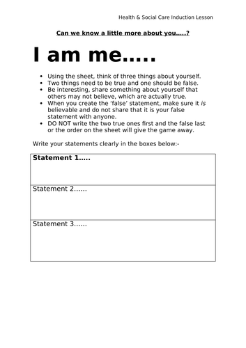 T-Level Health Induction activities | Teaching Resources