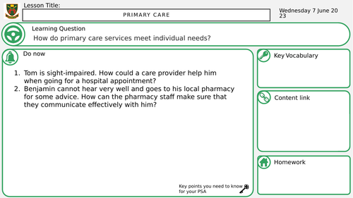 H&Sc Tech Award C2 Health care Services | Teaching Resources