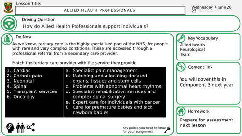 H&Sc Tech Award C2 Health care Services | Teaching Resources