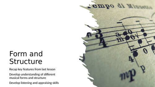 Eduqas GCSE Music AOS1 Lesson 2 - Form and Structure | Teaching Resources