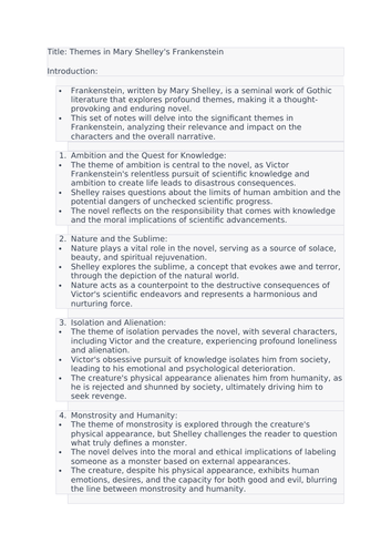 LC English Notes Themes in Frankenstein 2023 | Teaching Resources