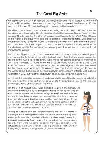 Reading Comprehension - The Great Big Swim | Teaching Resources