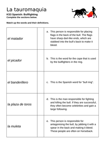 Bullfighting - Spanish Culture - 2 | Teaching Resources