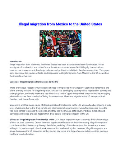 USA Mexico Migration | Teaching Resources
