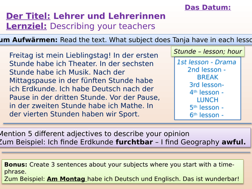 German - Stimmt! 1 Kapitel 4: Schule ist klasse! - Powerpoints ...