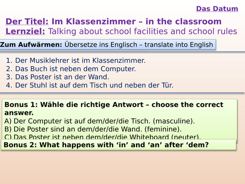 German - Stimmt! 1 Kapitel 4: Schule ist klasse! - Powerpoints ...