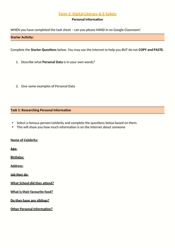 E-Safety and Digital Literacy Unit of Work | Teaching Resources
