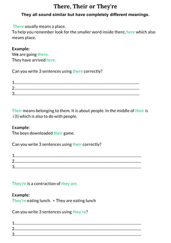 difference between, there, their and they're | Teaching Resources