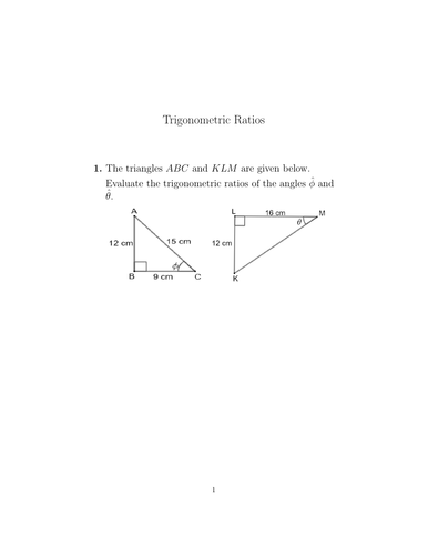 Trigonometric Ratios Worksheet No 2 (with solutions) | Teaching Resources