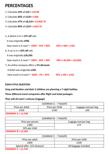 Planning a Holiday - Percentages and Discounts | Teaching Resources
