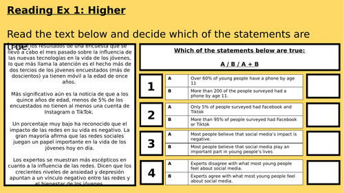 Year 10 Spanish Mock Exam Preparation - Two Reading Activities: Higher ...