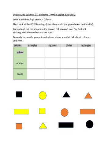 Understand columns and rows in tables | Teaching Resources