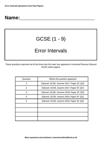 Error Intervals. GCSE Maths Past Paper Questions (Edexcel) | Teaching ...
