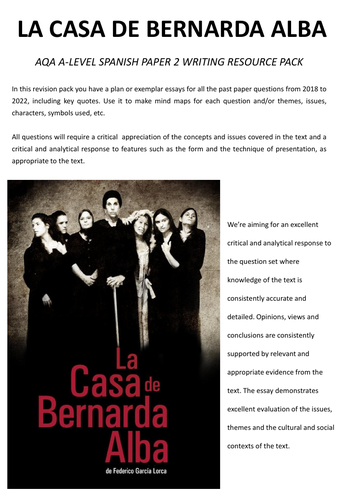 La Casa de Bernarda AQA A Level Spanish Revision Pack | Teaching Resources