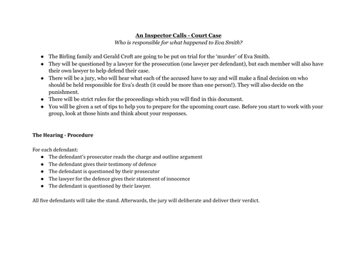 An Inspector Calls - Court Case | Teaching Resources
