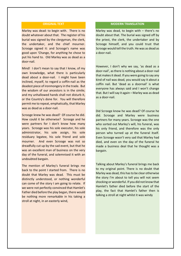 A Christmas Carol Stave One Modern Translation Teaching Resources