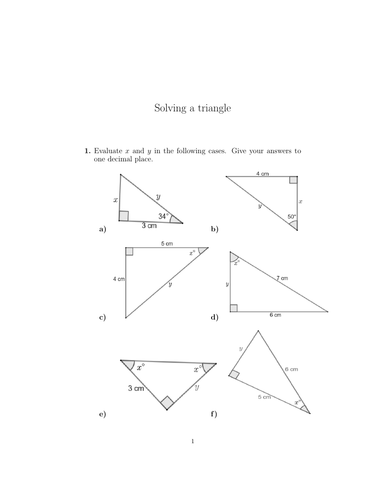 Solving a Triangle Worksheet No 2 (with solutions) | Teaching Resources