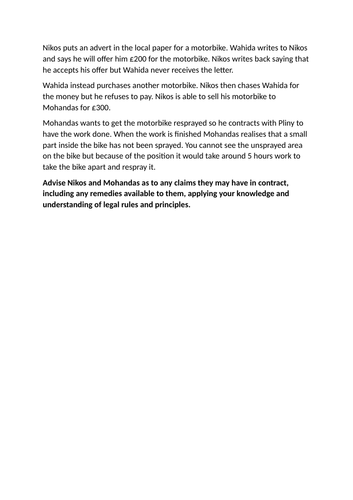 A-Level Law: Contract Law Scenario Question Bundle (Eduqas) | Teaching ...