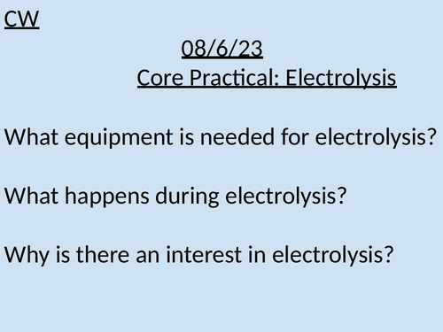 Core practical: Electrolysis | Teaching Resources