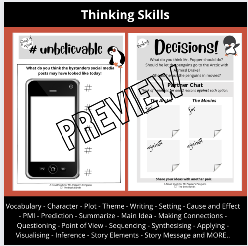MR. POPPER'S PENGUINS by Richard Atwater NOVEL STUDY and Literacy Unit ...