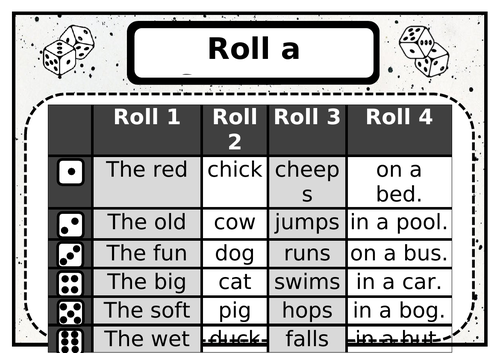 Roll a sentence board | Teaching Resources