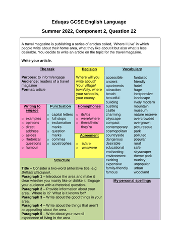 EDUQAS GCSE Non-fiction Writing Frames (2022) | Teaching Resources